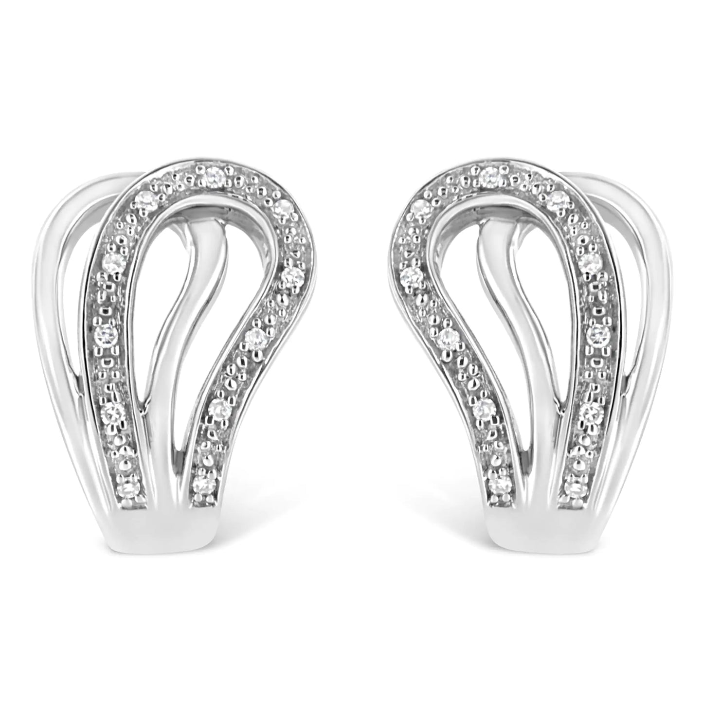.925 Sterling Silver Pave-Set Diamond Accent Horseshoe Hoop Earring (I ...